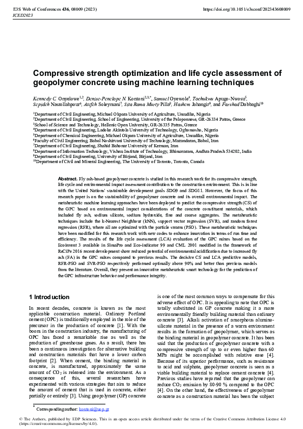 (PDF) Compressive strength optimization and life cycle assessment of geopolymer concrete using ...