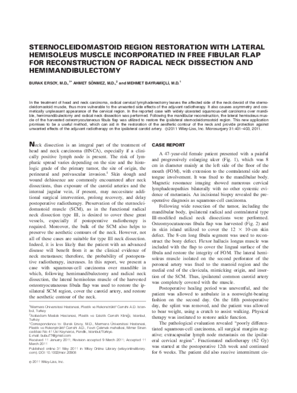 (PDF) Sternocleidomastoid region restoration with lateral hemisoleus ...