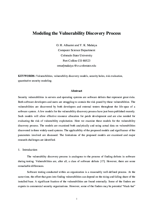 (PDF) Modeling the Vulnerability Discovery Process