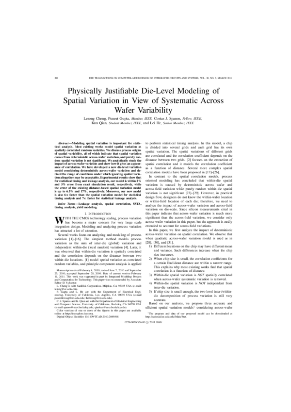 (PDF) Physically Justifiable Die-Level Modeling of Spatial Variation in View of Systematic ...