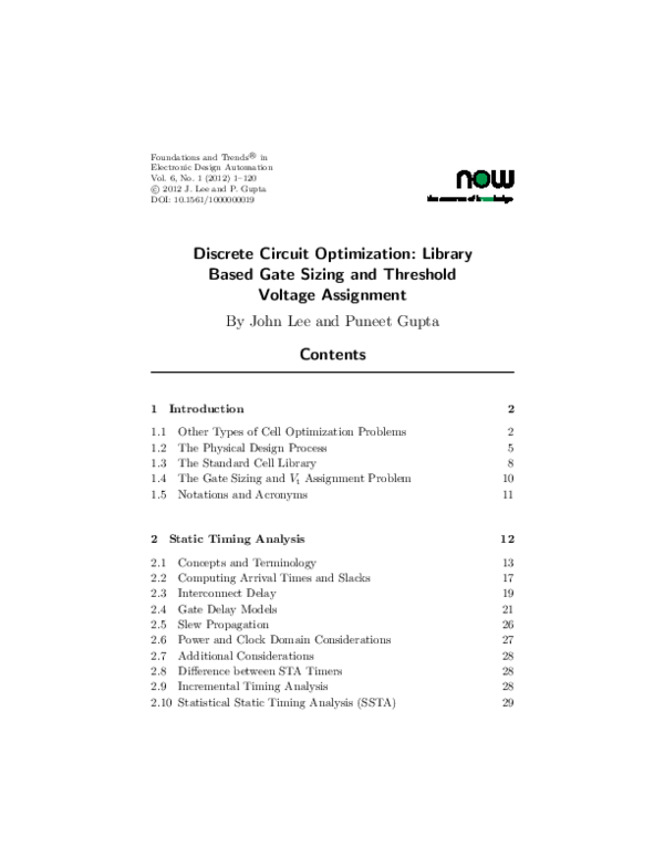 Pdf Discrete Circuit Optimization Library Based Gate Sizing And Threshold Voltage Assignment