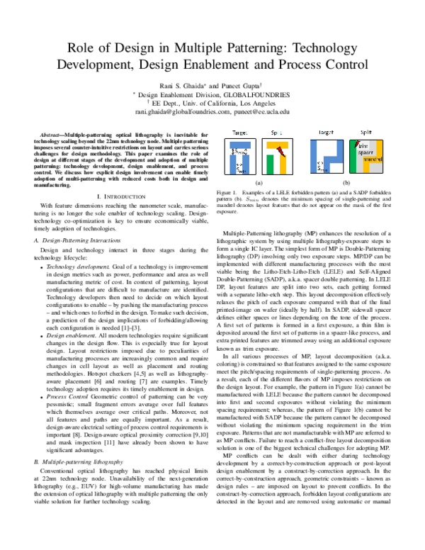 (PDF) Role of Design in Multiple Patterning: Technology Development, Design Enablement and ...