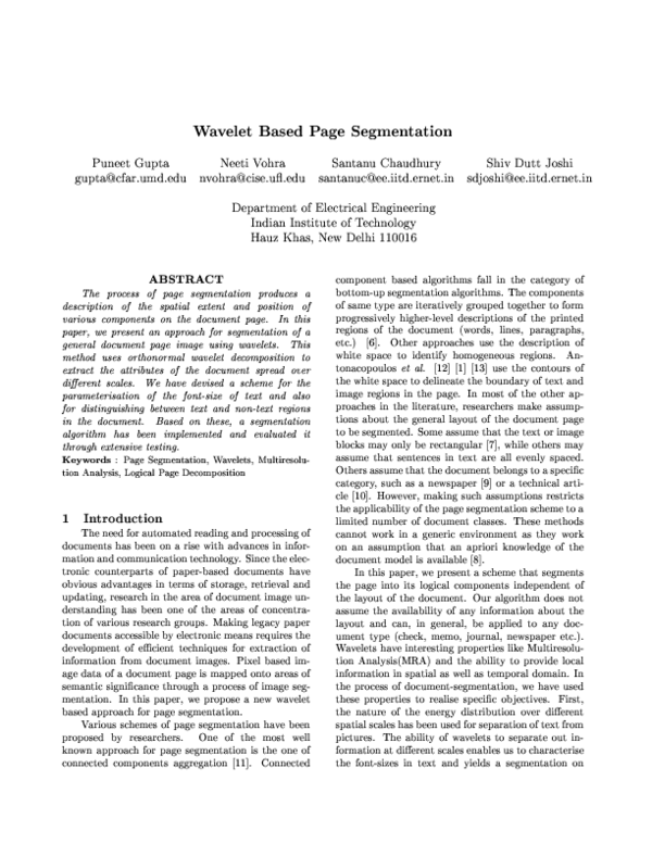 (PDF) Wavelet Based Page Segmentation | Puneet Gupta - Academia.edu