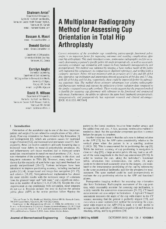 (PDF) A Multiplanar Radiography Method for Assessing Cup Orientation in ...