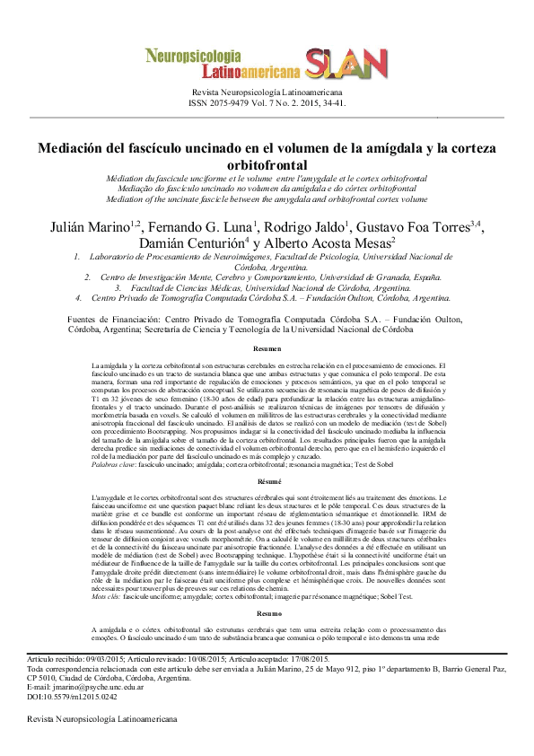 (PDF) Mediación del fascículo uncinado en el volumen de la amígdala y ...