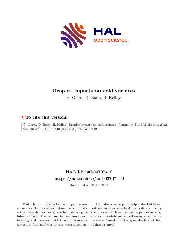 (PDF) Droplet impacts on cold surfaces
