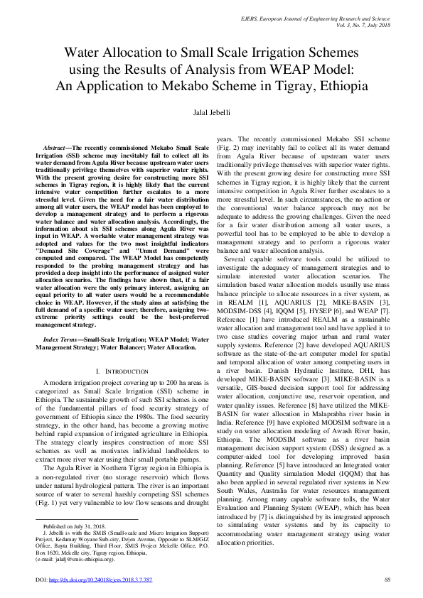 (PDF) Water Allocation to Small Scale Irrigation Schemes Using the Results of Analysis from WEAP ...