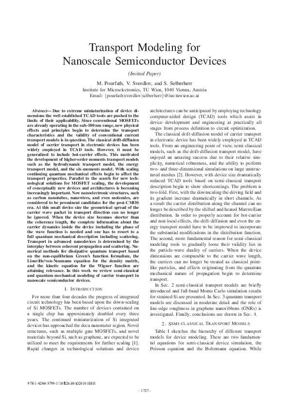 (PDF) Transport modeling for nanoscale semiconductor devices