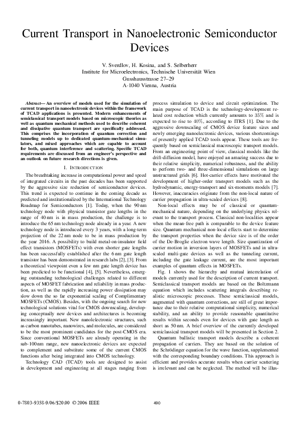 (PDF) Current Transport in Nanoelectronic Semiconductor Devices ...