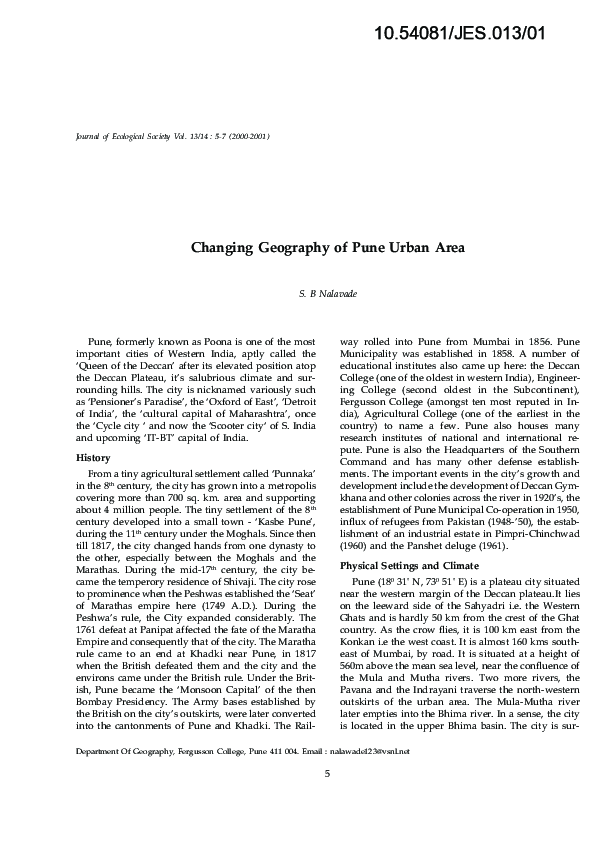 (PDF) Changing Geography of Pune Urban Area