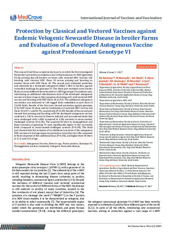 (PDF) Protection by Classical and Vectored Vaccines against Endemic ...