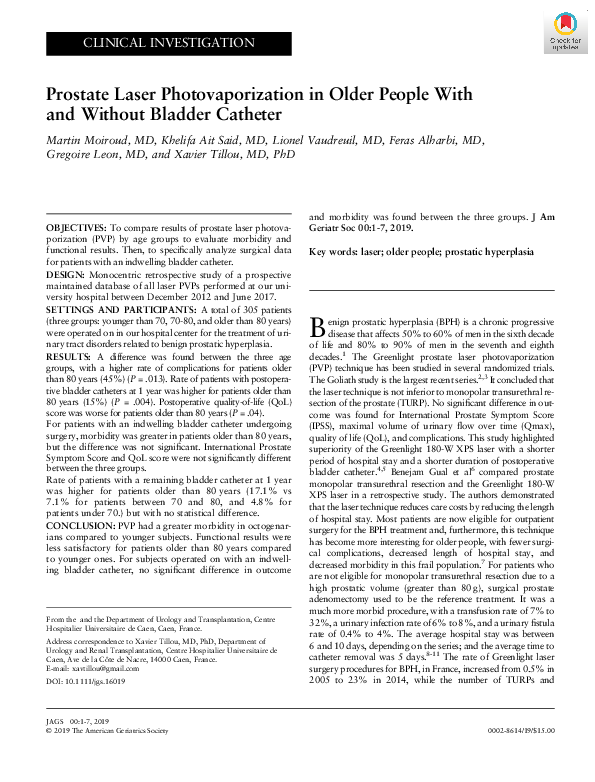 (PDF) Prostate Laser Photovaporization in Older People With and Without ...