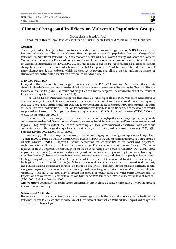 (PDF) Climate Change and Its Effects on Vulnerable Population Groups