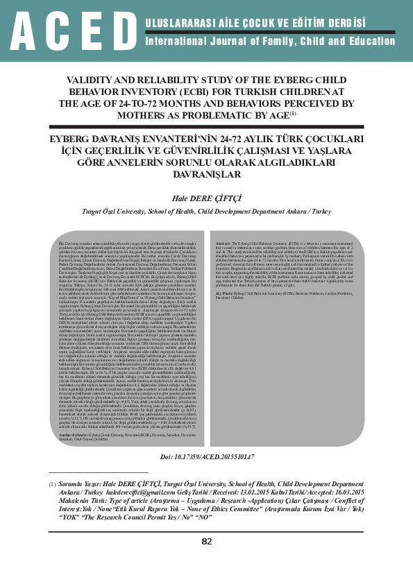 (PDF) Validity and Reliability Study of the Eyberg Child Behavior ...