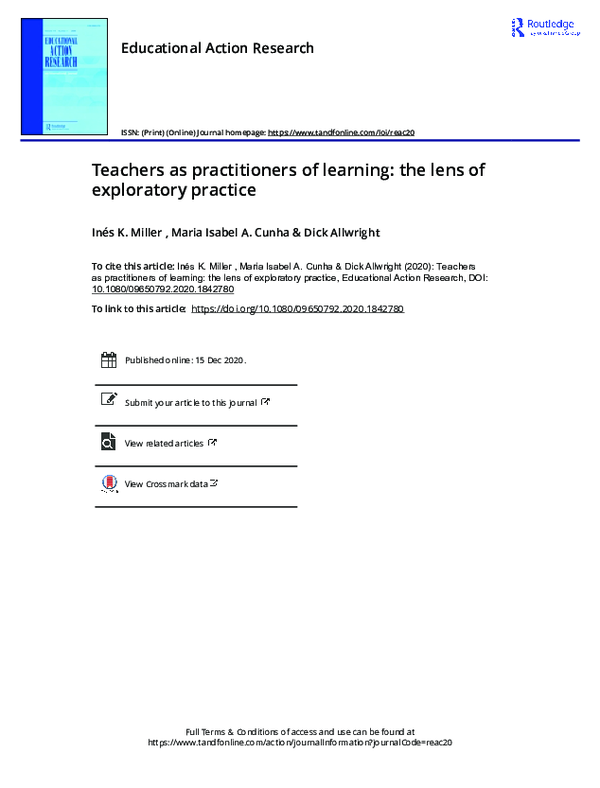 Pdf Teachers As Practitioners Of Learning The Lens Of Exploratory Practice