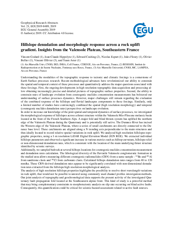 (PDF) Hillslope denudation and morphologic response across a rock uplift gradient. Insights from ...