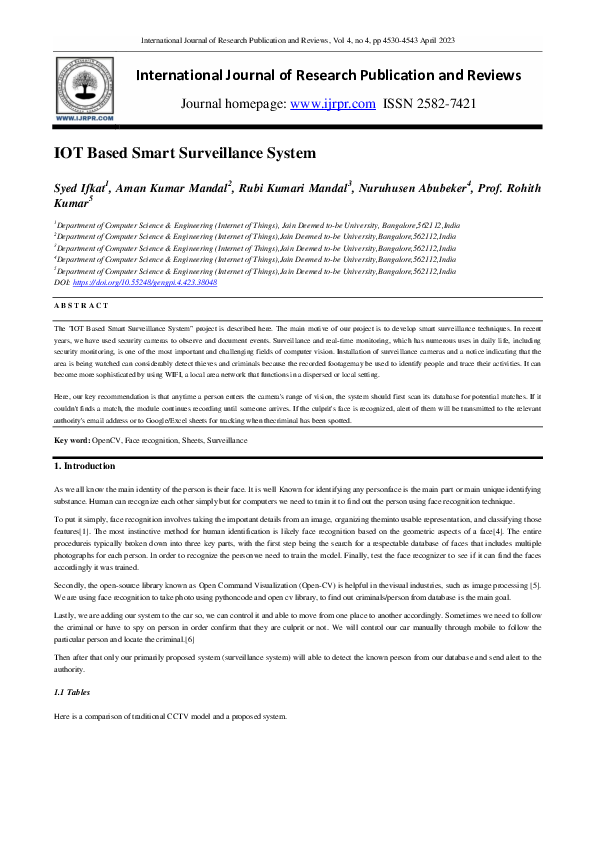 (PDF) IOT Based Smart Surveillance System (PDF) IOT Based Smart Surveillance System