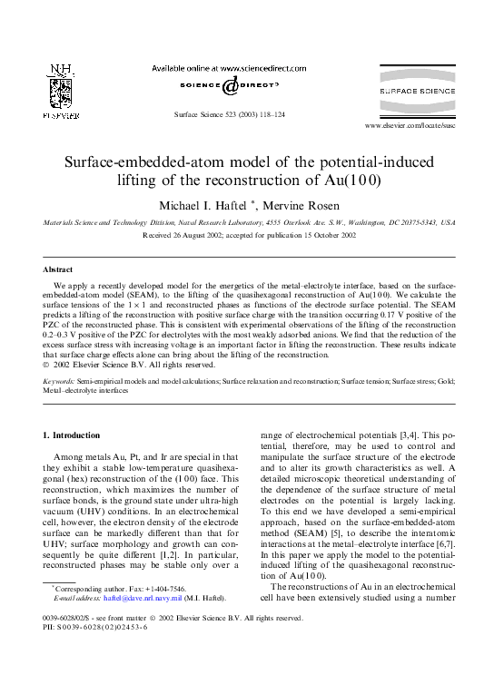(PDF) Surface-embedded-atom model of the potential-induced lifting of ...