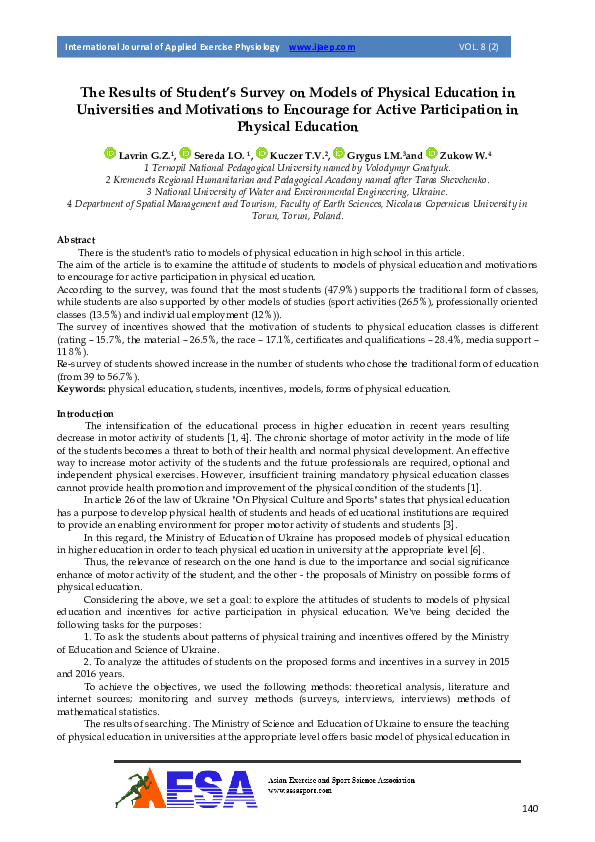 (PDF) The Results of Student’s Survey on Models of Physical Education ...