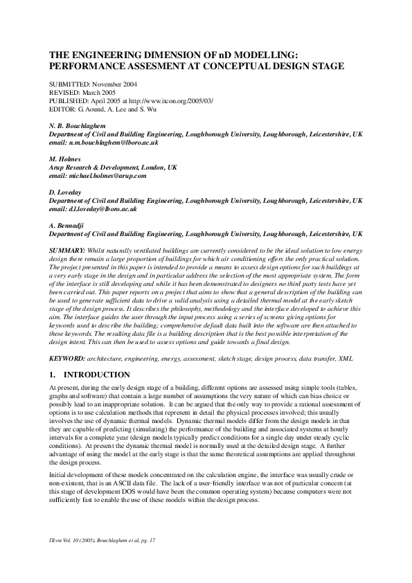(PDF) THE ENGINEERING DIMENSION OF nD MODELLING: PERFORMANCE ASSESMENT ...