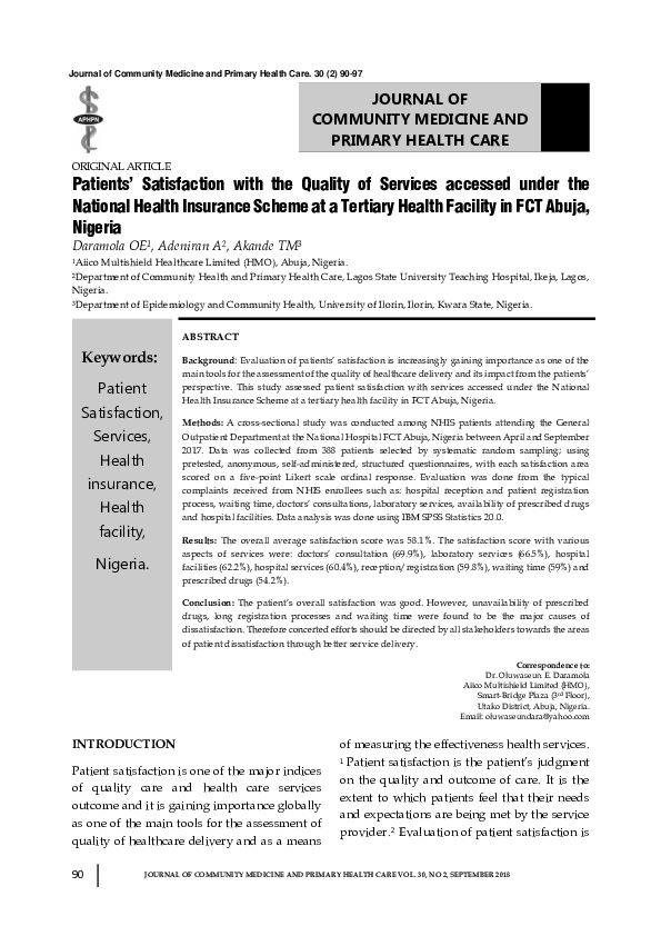(PDF) Patients’ satisfaction with the quality of services accessed ...