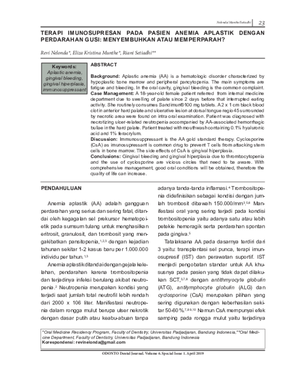 (PDF) Terapi Imunosupresan Pada Pasien Anemia Aplastik Dengan ...