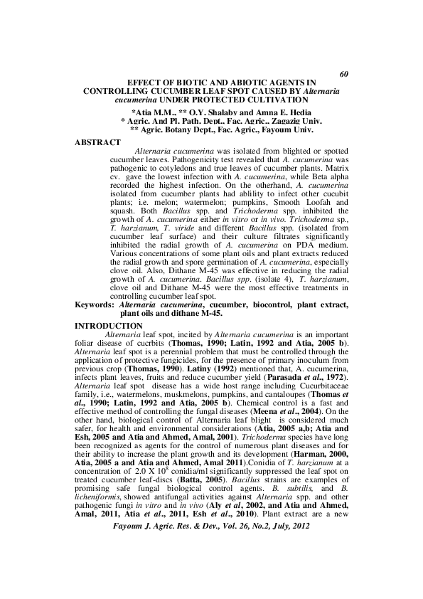 (PDF) EFFECT OF BIOTIC AND ABIOTIC AGENTS IN CONTROLLING CUCUMBER LEAF ...