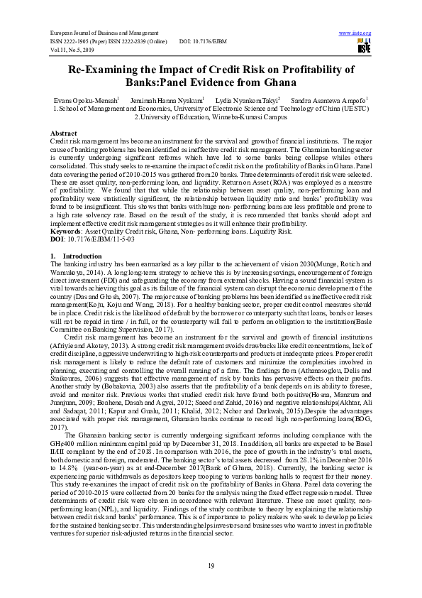 (PDF) Re-Examining the Impact of Credit Risk on Profitability of Banks:Panel Evidence from Ghana