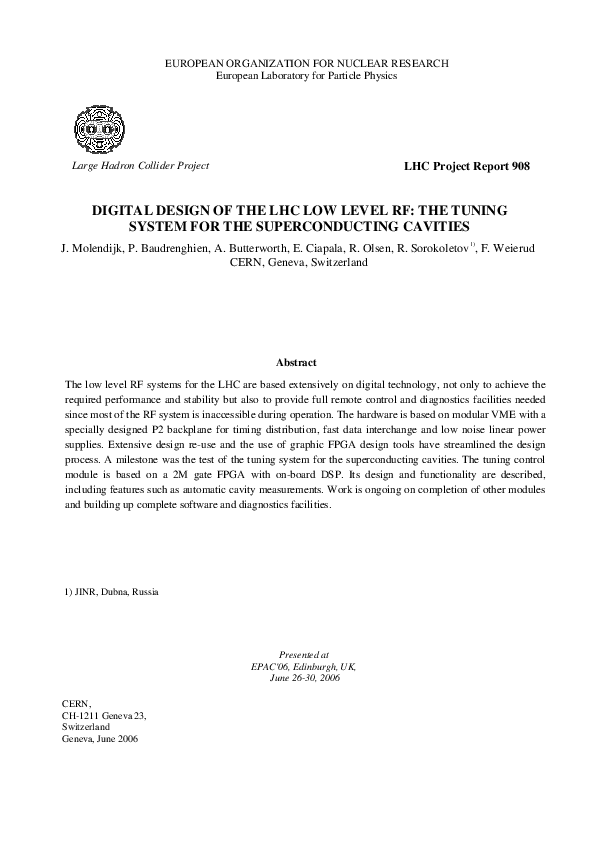 (PDF) Digital Design of the LHC Low Level RF: The Tuning System for the Superconducting Cavities ...