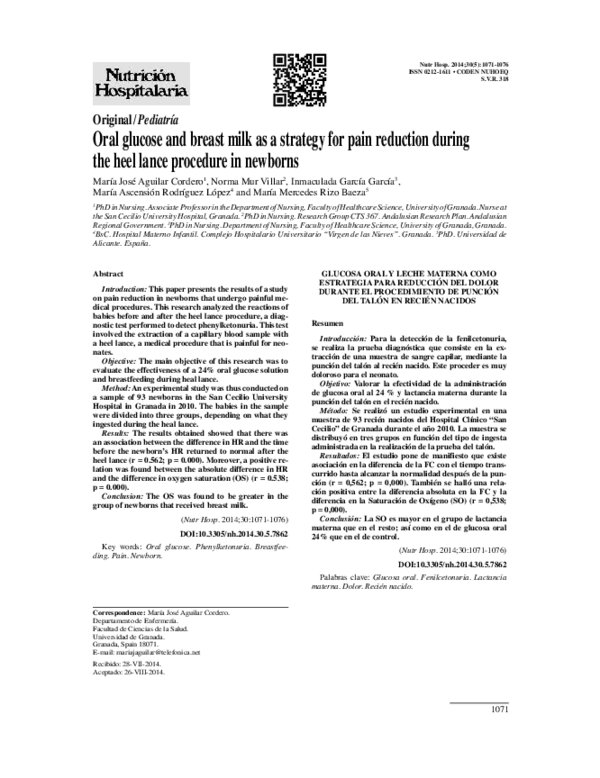 (PDF) Oral glucose and breast milk as a strategy for pain reduction ...