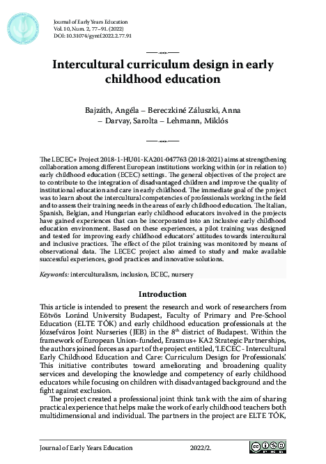(PDF) Intercultural curriculum design in early childhood education
