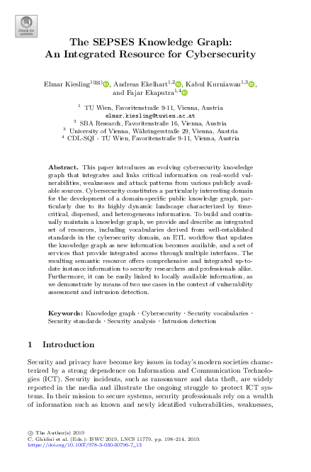 (PDF) The SEPSES Knowledge Graph: An Integrated Resource for Cybersecurity