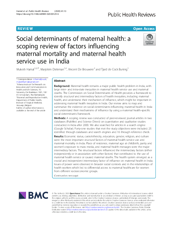(PDF) Social determinants of maternal health: a scoping review of ...