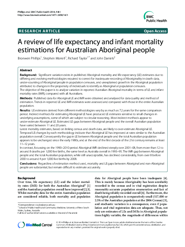 (PDF) A review of life expectancy and infant mortality estimations for ...