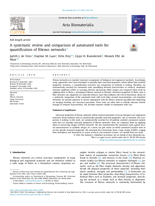 Pdf A Systematic Review And Comparison Of Automated Tools For Quantification Of Fibrous Networks