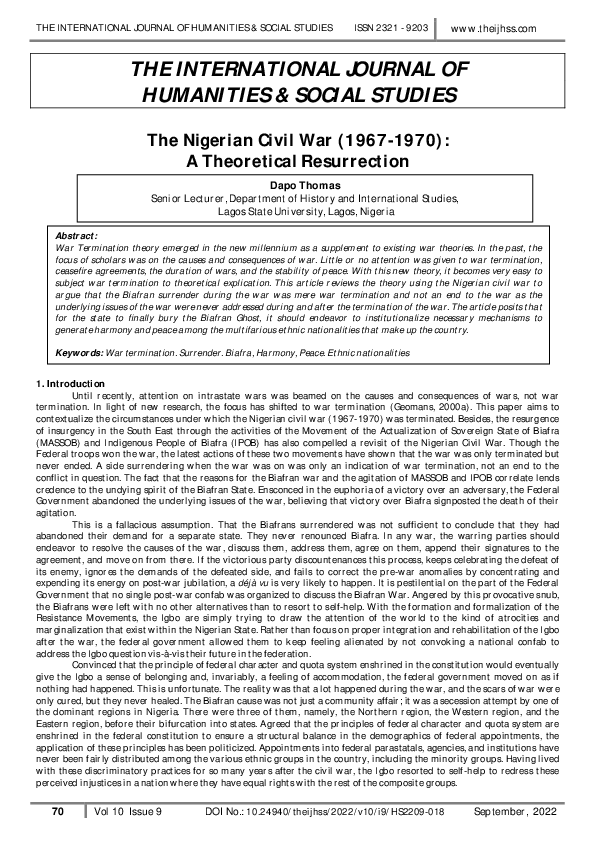 (PDF) The Nigerian Civil War (1967-1970): A Theoretical Resurrection