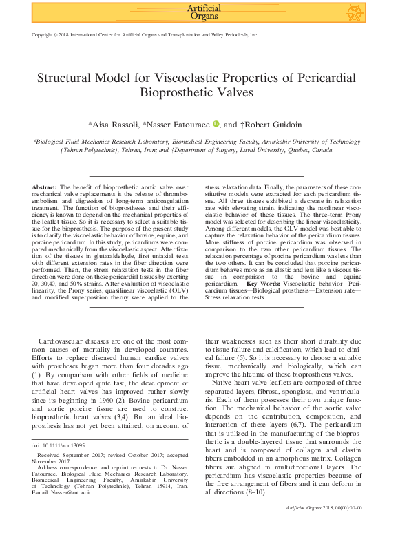 (PDF) Structural Model for Viscoelastic Properties of Pericardial Bioprosthetic Valves
