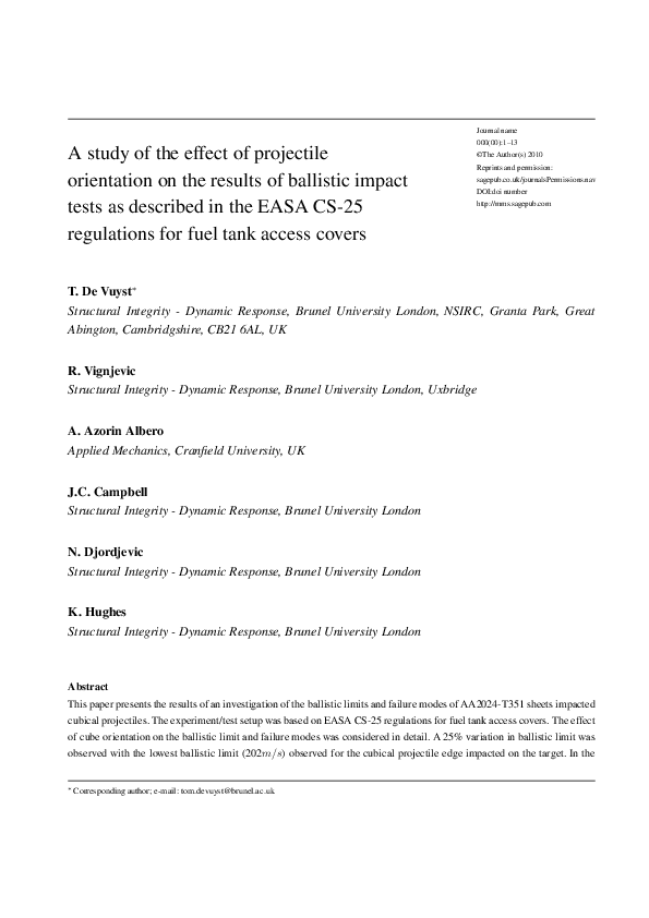 (PDF) A study of the effect of projectile orientation on the results of ...