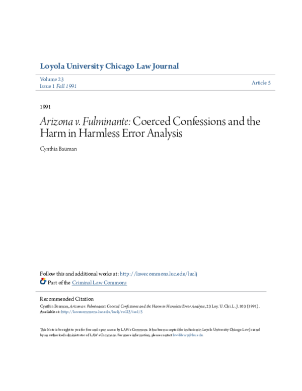 (PDF) Arizona v. Fulminante: Coerced Confessions and the Harm in ...
