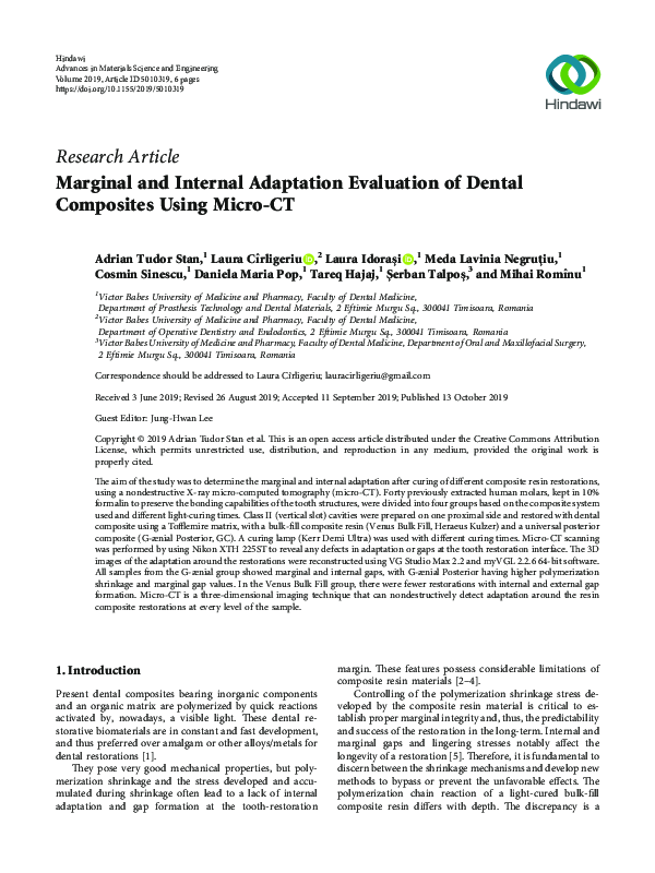 Pdf Marginal And Internal Adaptation Evaluation Of Dental Composites Using Micro Ct