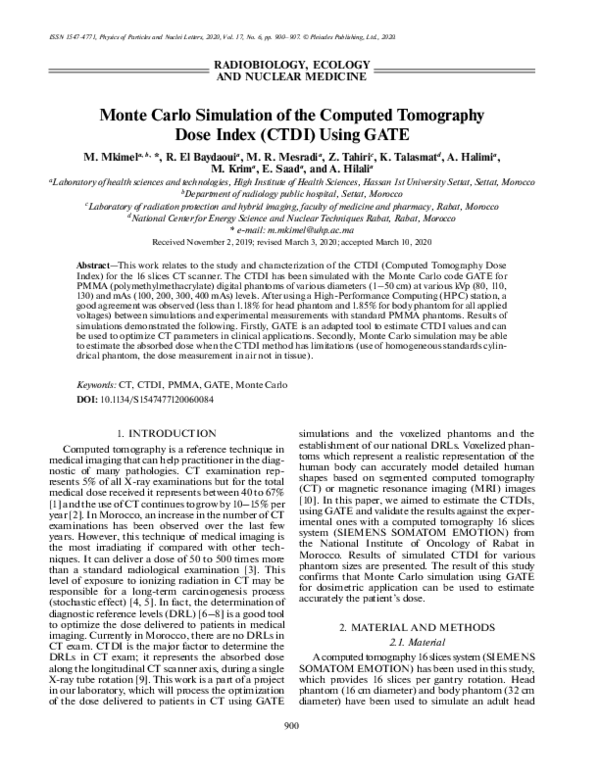 (PDF) Monte Carlo Simulation of the Computed Tomography Dose Index ...