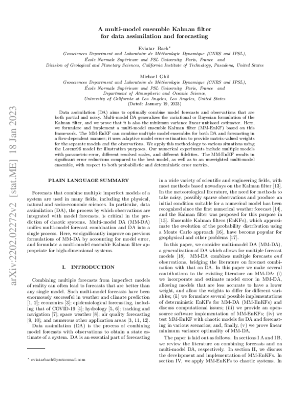 Pdf A Multi Model Ensemble Kalman Filter For Data Assimilation And Forecasting