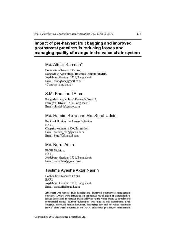 (PDF) Impact of pre-harvest fruit bagging and improved postharvest practices in reducing losses ...