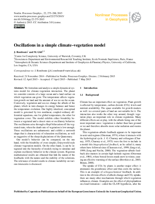 (PDF) Oscillations in a simple climate–vegetation model | Michael Ghil ...