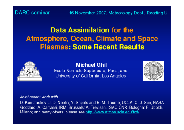 Pdf Data Assimilation For The Atmosphere Ocean Climate And Space Plasmas Some Recent Results