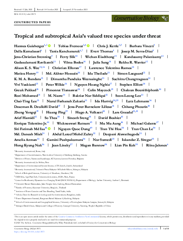 (PDF) Tropical and subtropical Asia's valued tree species under threat
