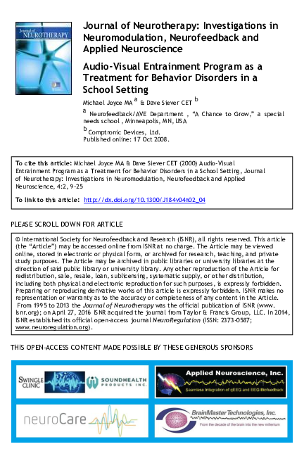 (PDF) Audio-Visual Entrainment Program as a Treatment for Behavior ...