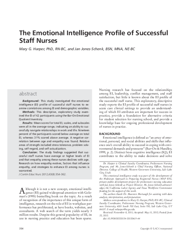 (PDF) The Emotional Intelligence Profile of Successful Staff Nurses