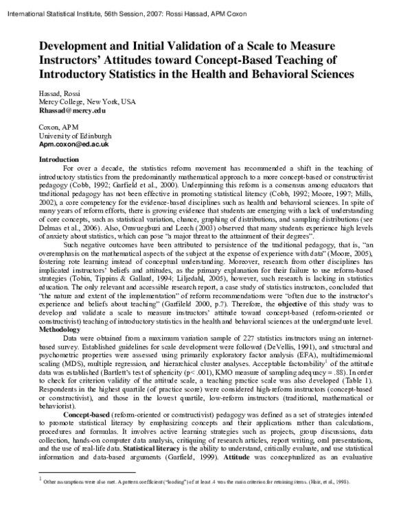 Pdf Development And Initial Validation Of A Scale To Measure Instructors Attitudes Toward
