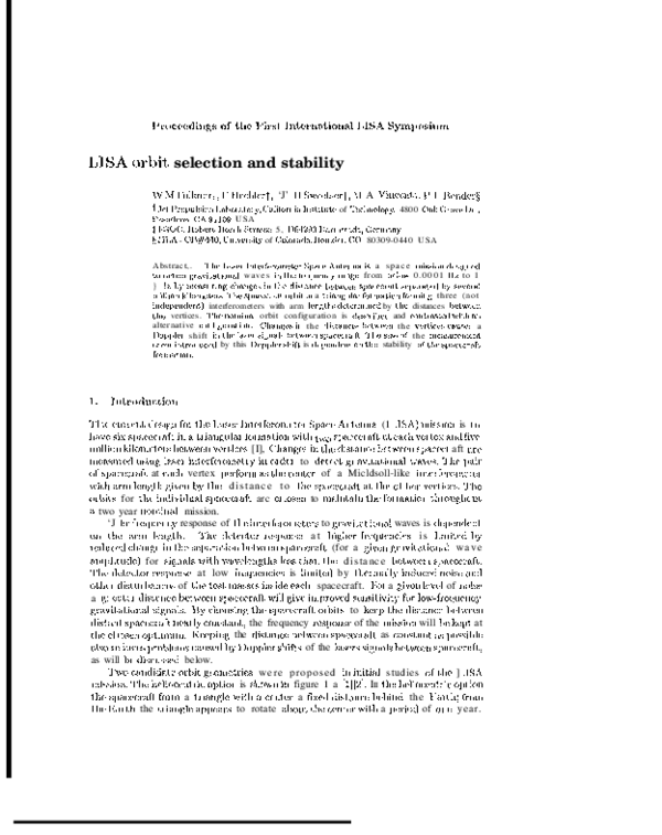 (PDF) LISA orbit selection and stability